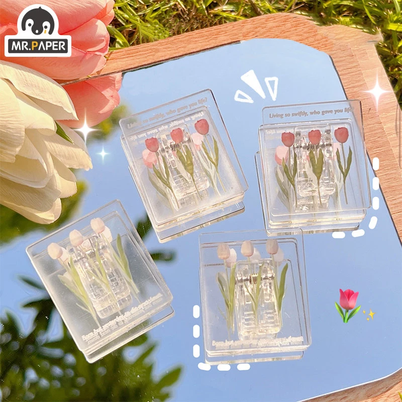 Mr. paper 투명 폴더 튤립 시리즈 아크릴 폴더 핸드북 지폐, 휴대용 인스 스타일 문구 폴더 바인더 링 ...