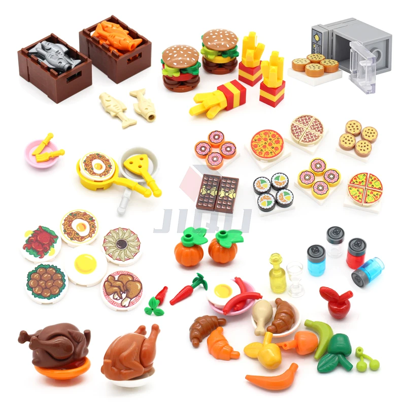 Mini Food Kitchen Accessories Toys Building Blocks Parts Hamburger ...