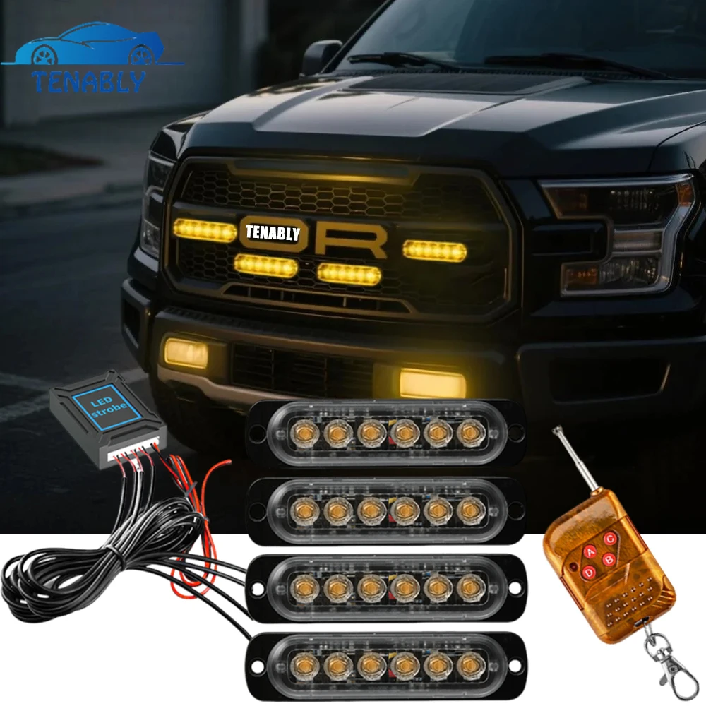 Draadloze LED Stroboscoop Noodauto Grill Amber Rood Blauw Zwaailichten ...