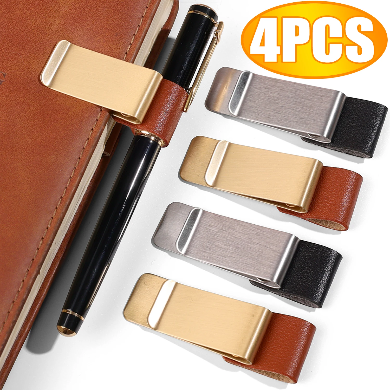 4/2/1PCS Leather Brass Stainless Steel Pen Holder Clip Pen Loop for ...