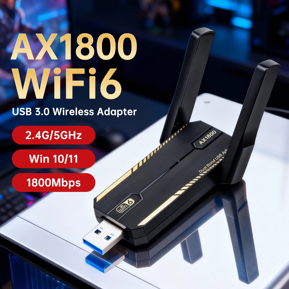 AX1800 USB3.0 WiFi 6 Adapter Dual Band 2.4Ghz 5Ghz 1800Mbps High Speed ...