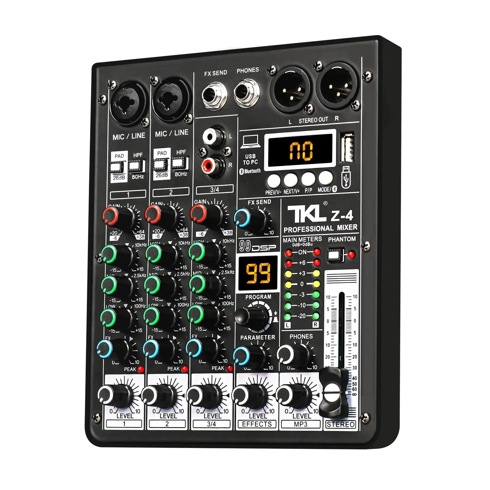 TKL-Z-4-4-Channels-Audio-Mixer-With-99DSP-Bluetooth-USB-48V-Phantom ...