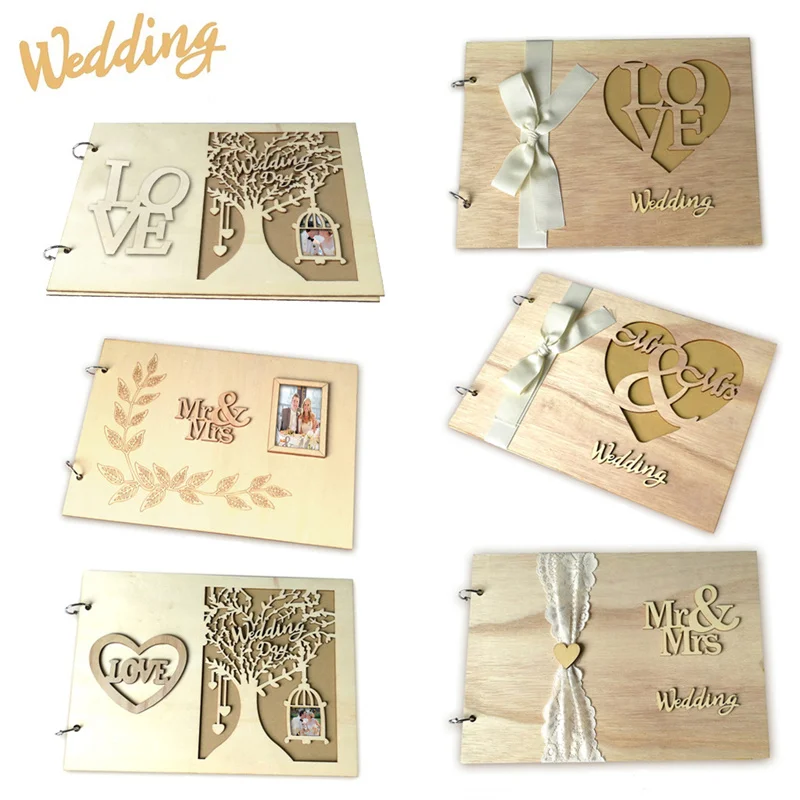 20 page wooden wedding DIY message book creative signature book MR&MRS ...