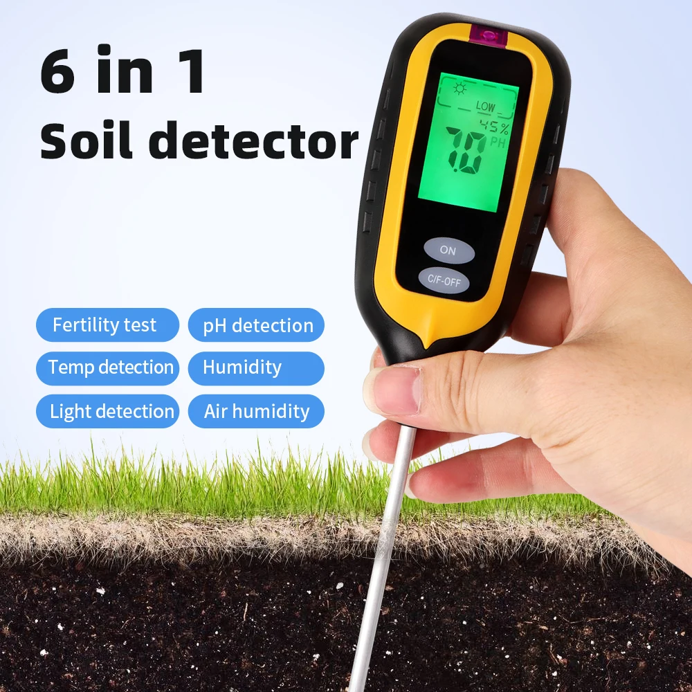 6in1 Soil Moisture Sensor Soil Fertility/pH/temperature ℃℉/illumination ...