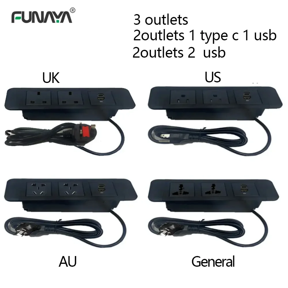 Table Hidden power Sockets EU/UK/US/AU 3 Outlet 2 USB Embedded Power ...