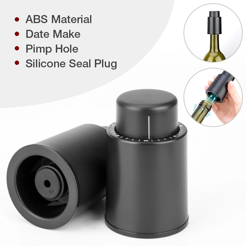 Black Abs Vacuum Wine Bottle Stopper Sealed Storage Vacuum Memory Wine ...