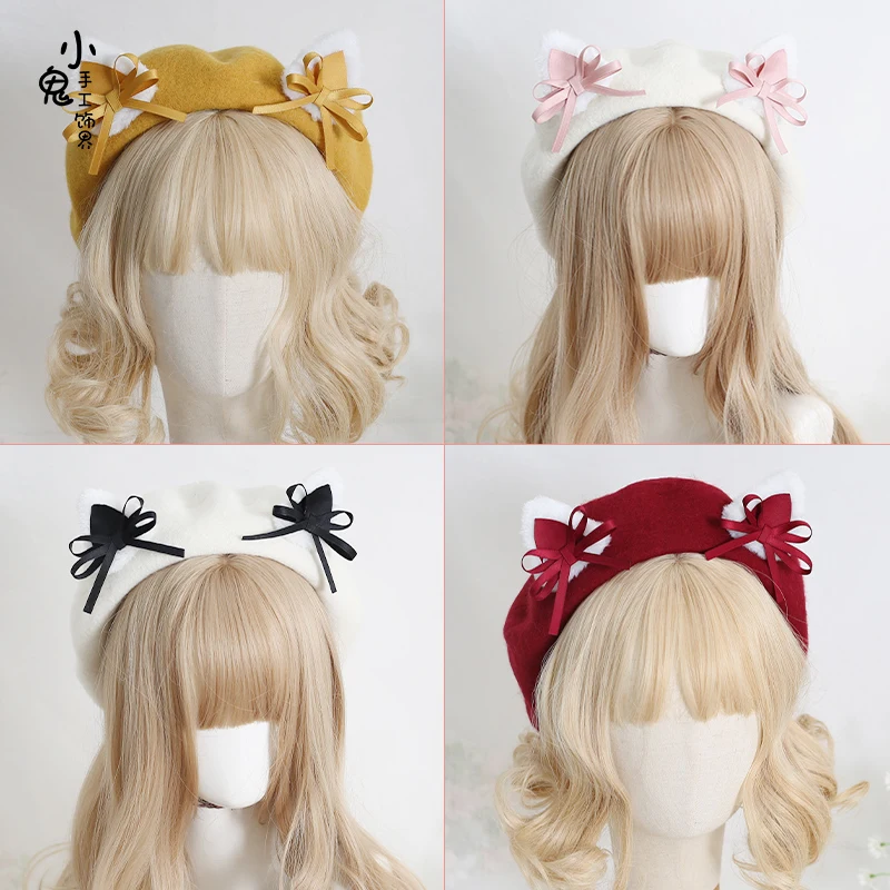 Japanese lolita girls bow cat ears beret of lovely cat ears in the fall ...