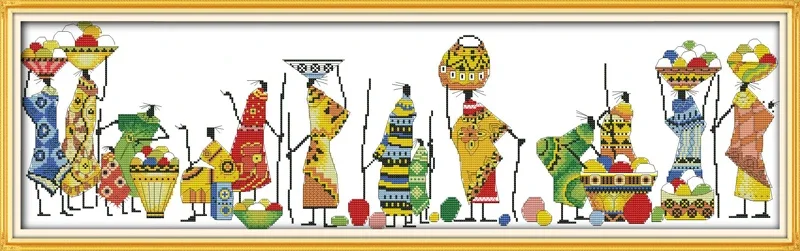 African life cross stitch kit people 18ct 14ct 11ct count print canvas ...