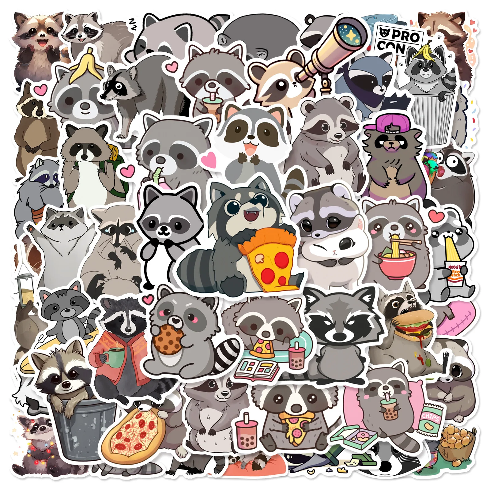 50pcs-Procyon-lotor-Animals-Cartoon-Graffiti-Stickers-DIY-Phone-Guitar ...
