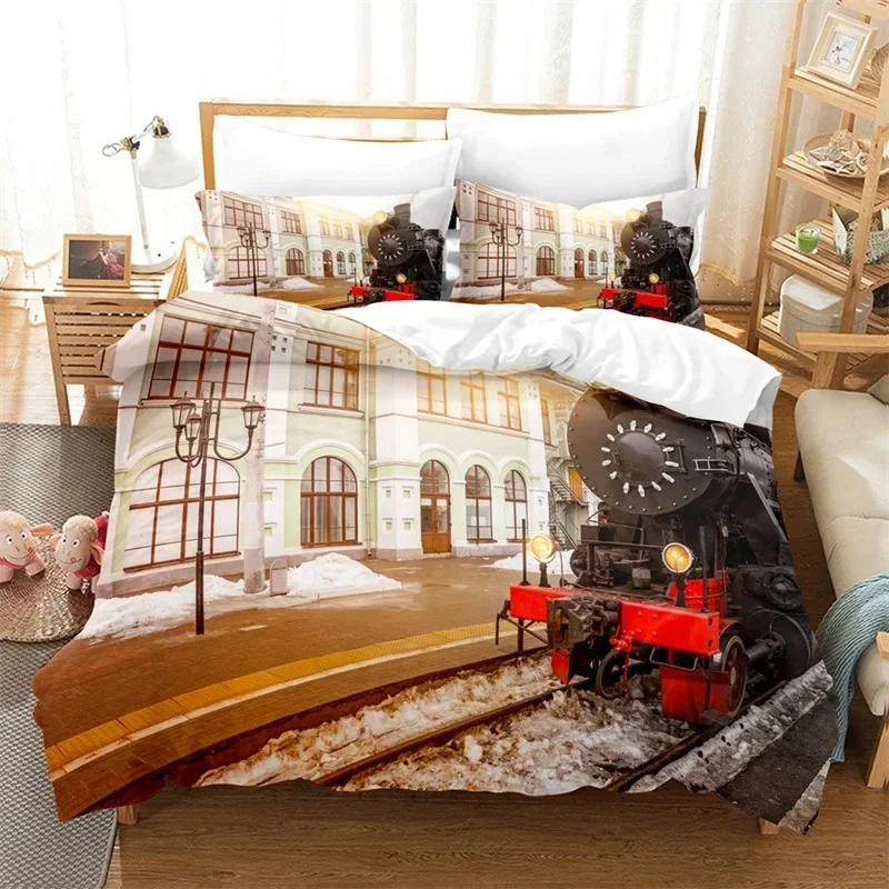3D-Train-Steam-Engine-Bedding-Set-Duvet-Cover-Comforter-Bed-Set-Quilt ...