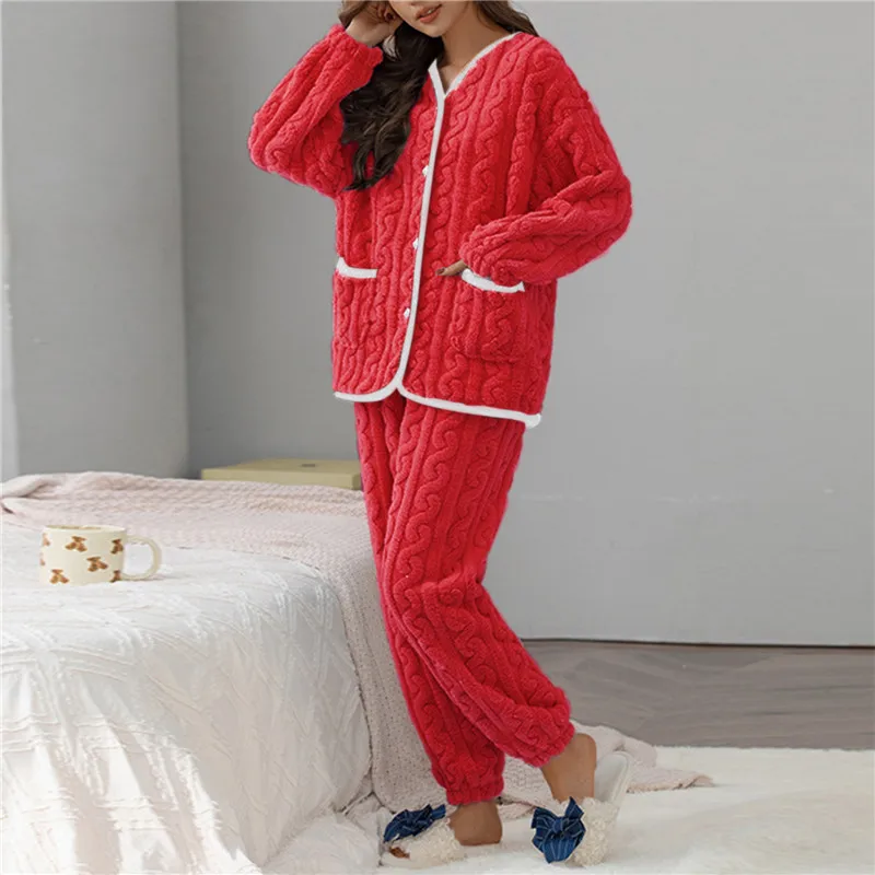 Winter-Warm-Flannel-Women-Pyjamas-Set-Thick-Coral-Velvet-Long-Sleeve ...