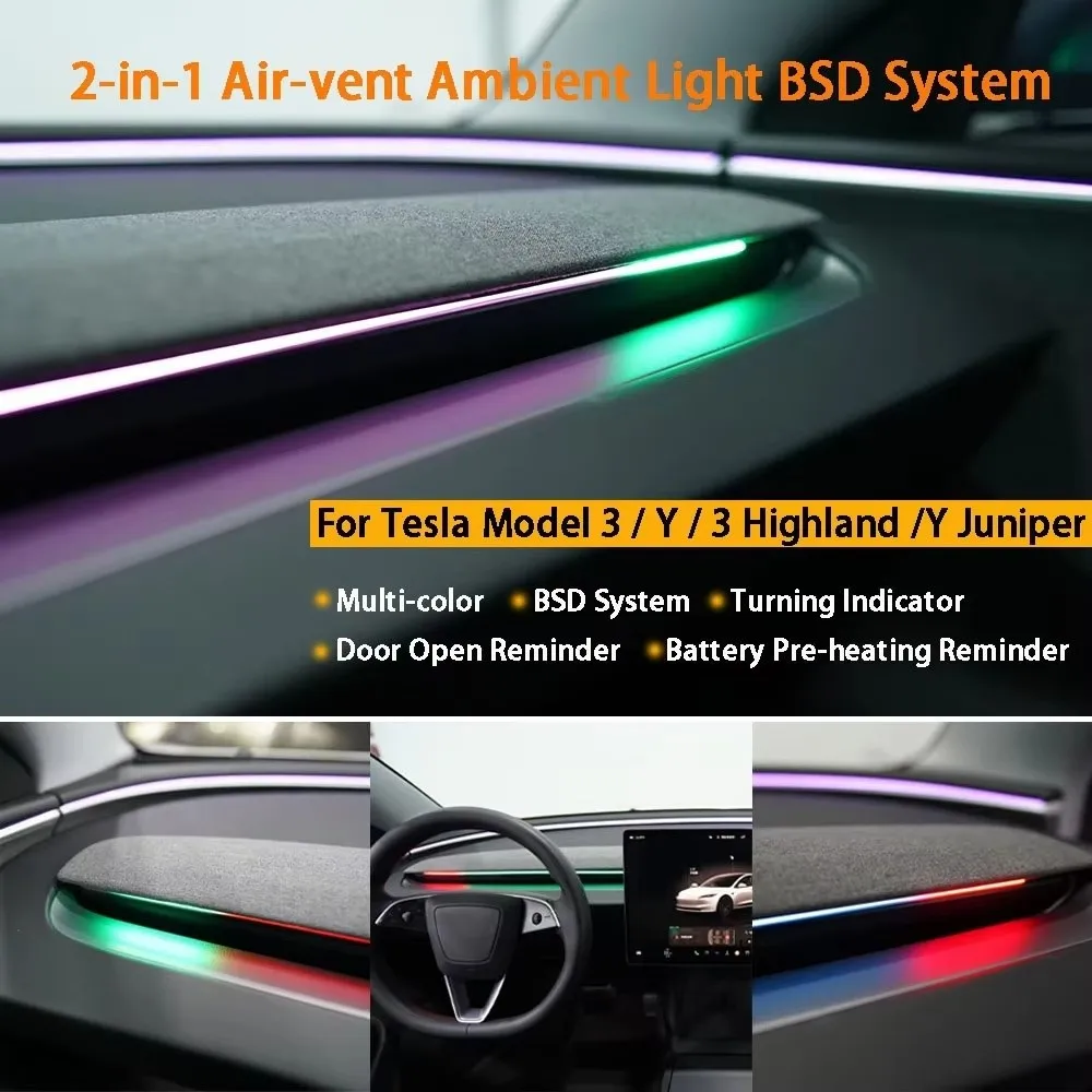 2-in 1 Smart Air Vent Ambient Light System BSD System for Tesla New Y ...