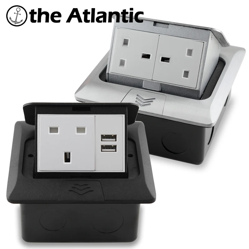 13A UK Socket 2 Pin With USB Charging Port Pop-Up Black Floor Plug ...