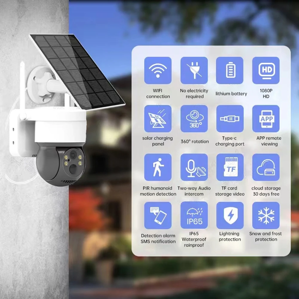 T34 Solar Camera 1080P Outdoor Security Monitor PIR Human Detection ...