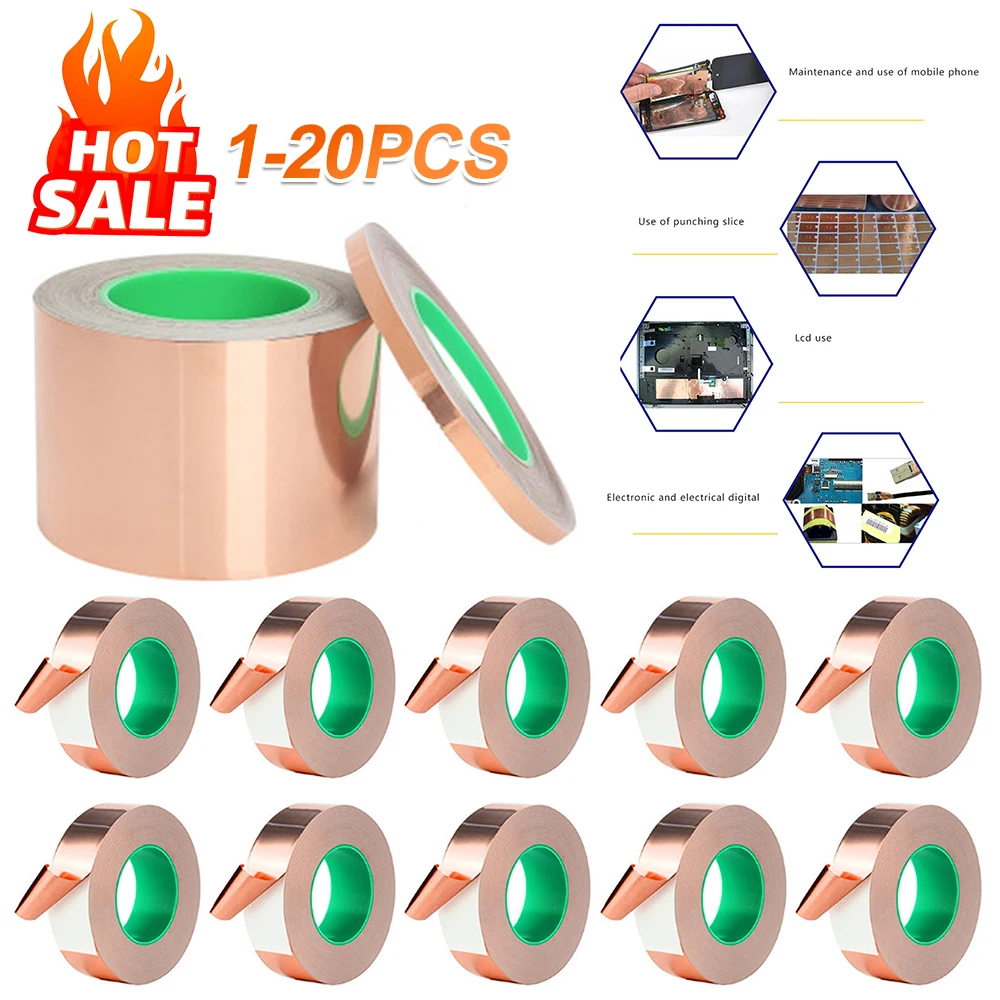 20-1Pcs-5M-Conductive-Copper-Foil-Tape-Conductive-Shielding-Tape-Self ...
