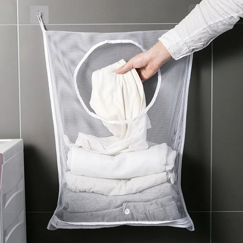 Hanging-Net-Bag-with-Zipper-Wall-Mounted-Laundry-Basket-Dirty-Clothes ...