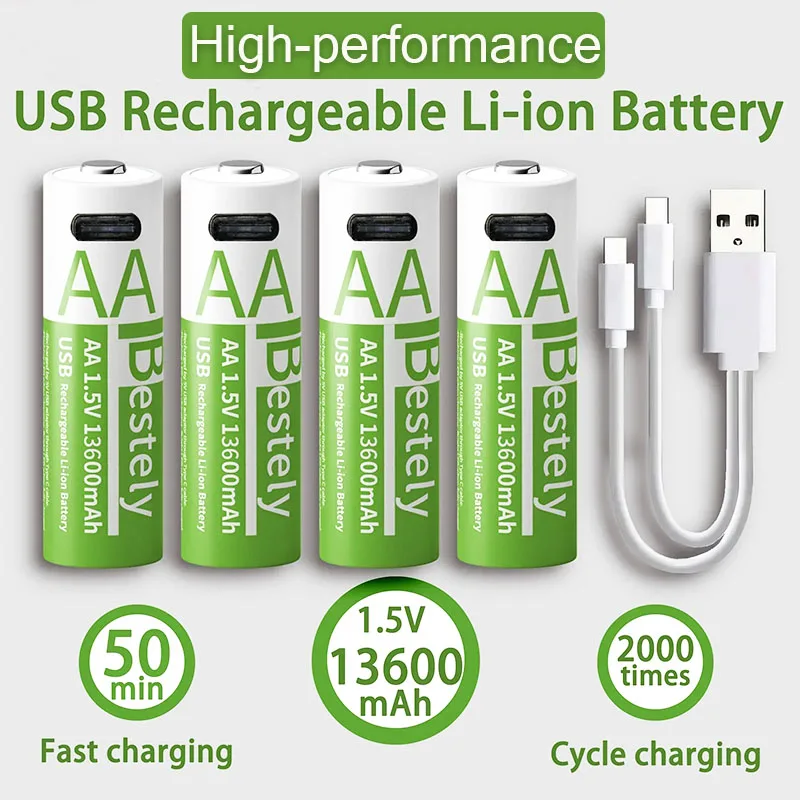 Latest aa Battery Rechargeable 1.5V AA 13600mAh , Fast Charging Li-ion ...