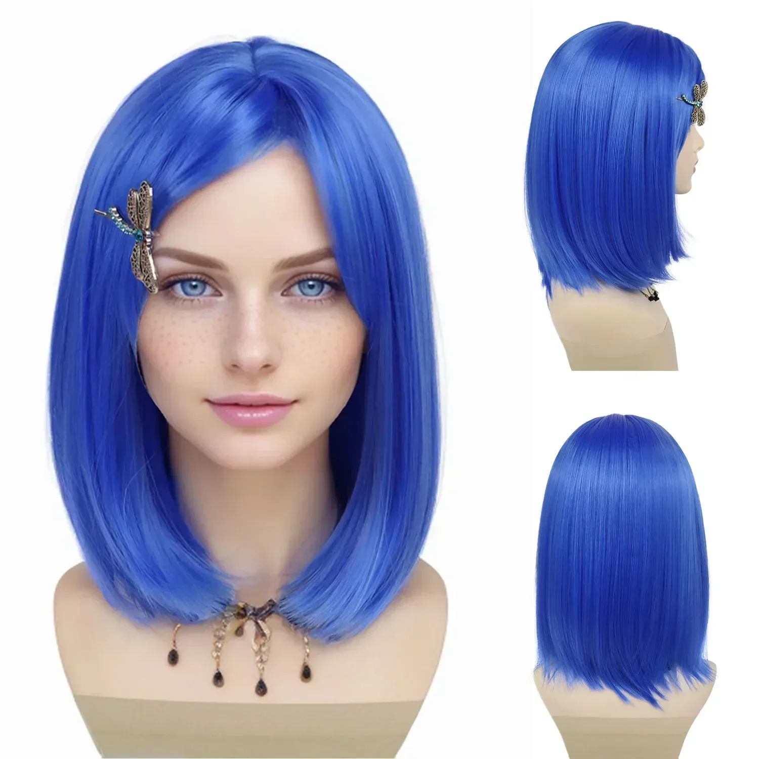 Peluca Coraline de pelo sintético para Cosplay, peluca azul con ...