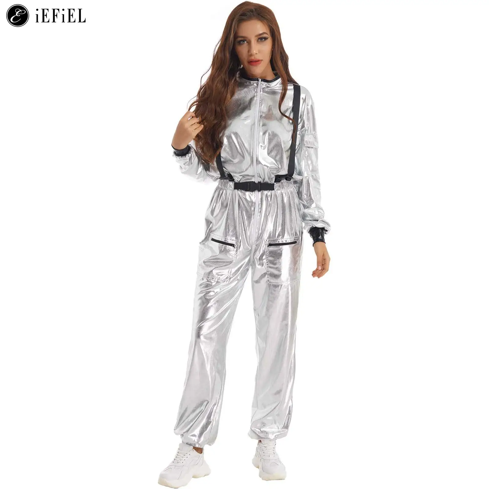 Frauen-Astronaut-Kost-m-Erwachsene-Shiny-Metallic-Overall-Catsuit-Raum ...