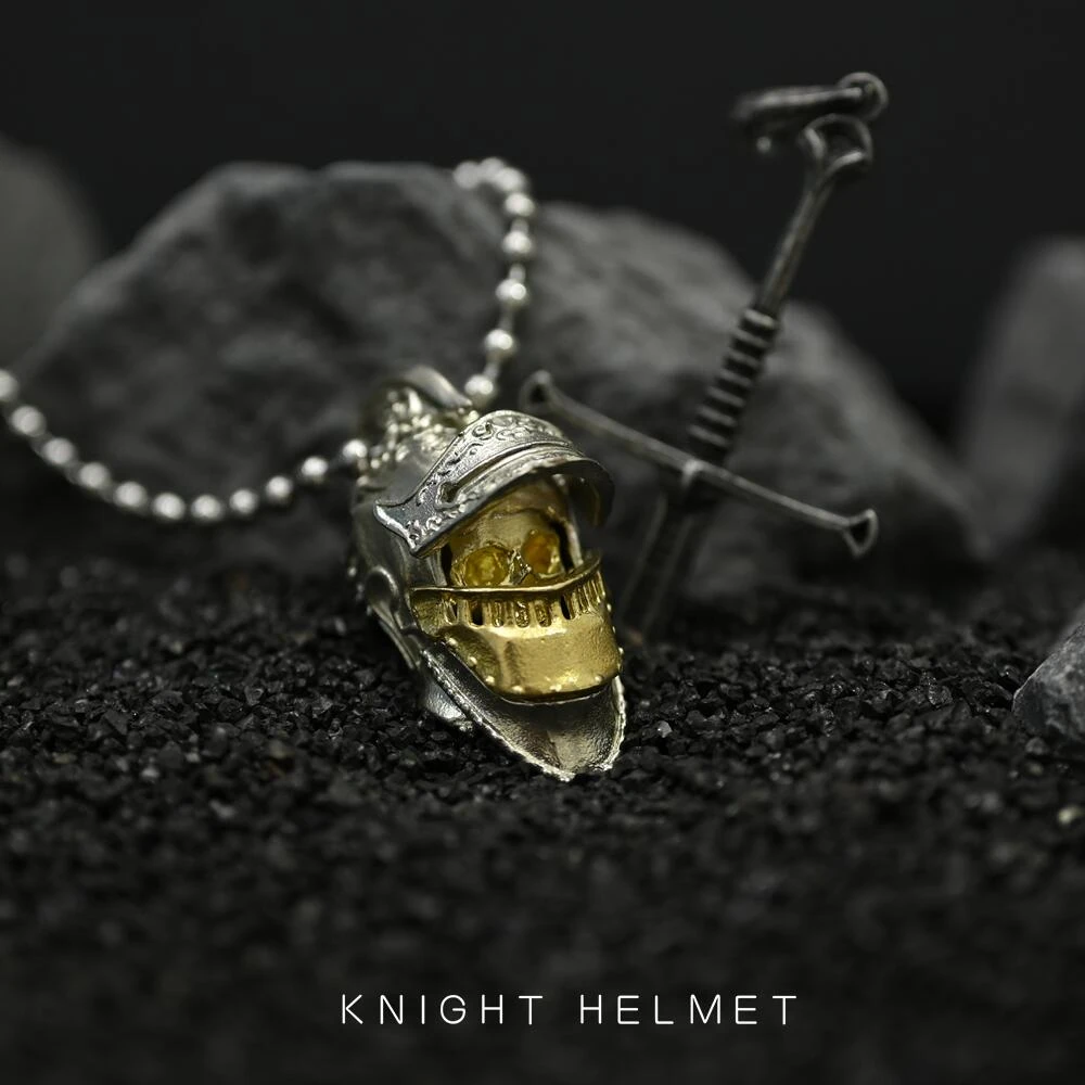 Vintage Openable Knight Helmet Necklace For Men Women Gold Color Punk ...