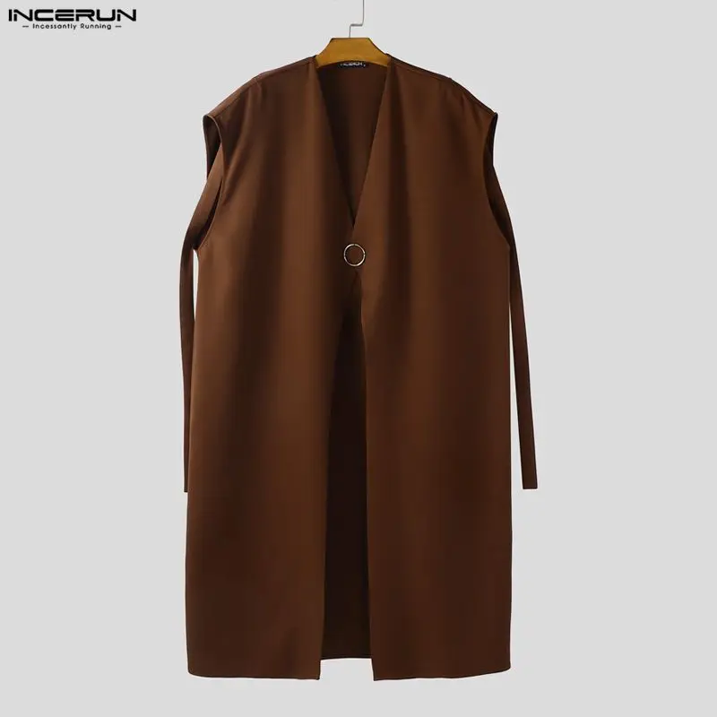 INCERUN Men Vests Cloak Solid Color Oversize V Neck One Button ...