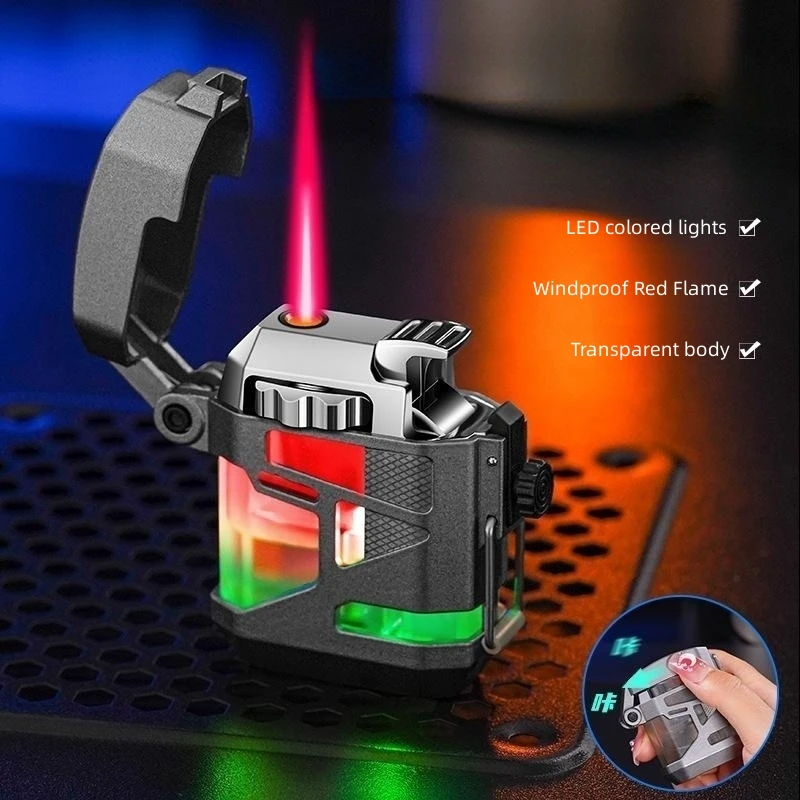 New-Metal-Armor-Transparent-Windproof-Red-Flame-Gas-Lighter-Outdoor ...