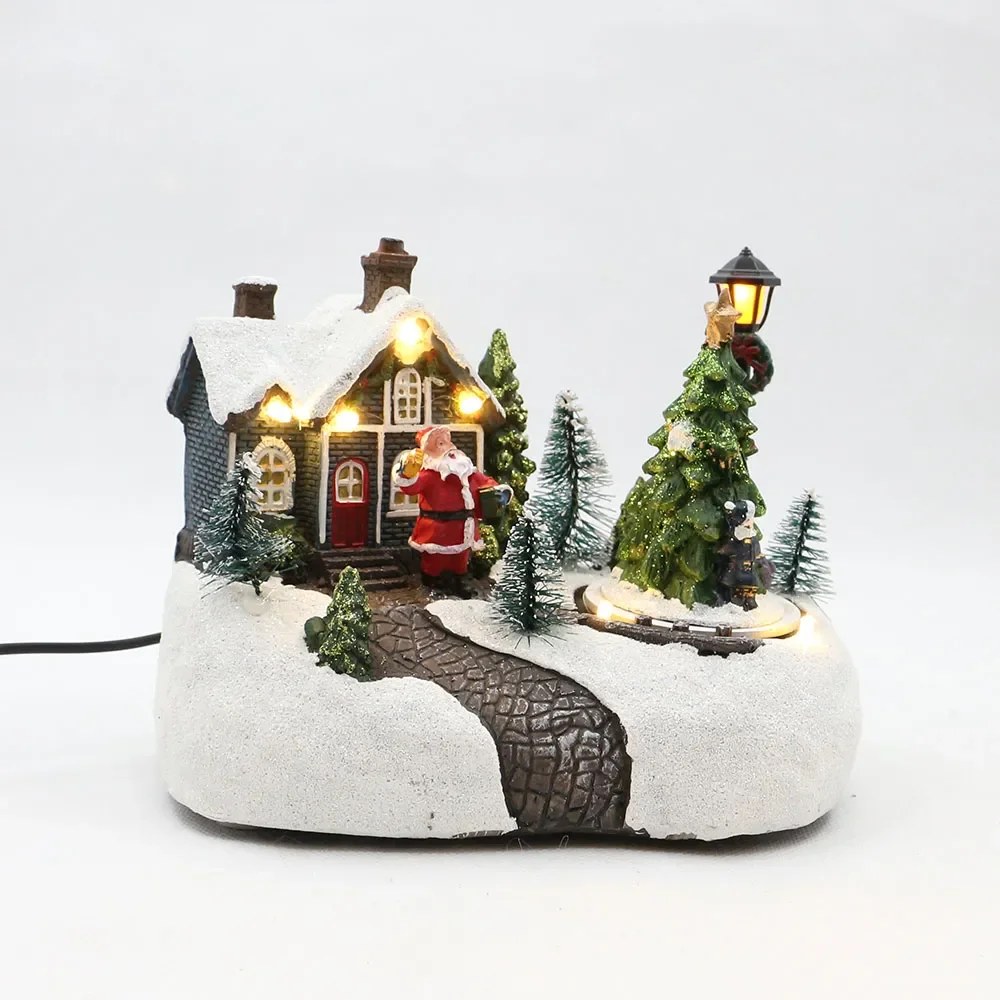 XMAS-Home-Decor-With-Santa-Claus-And-Revolving-Tree-Luminous-House ...