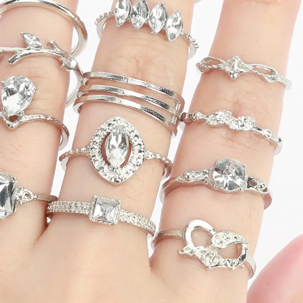 15Pcs-Set-Women-Finger-Rings-Bohemian-Rhinestone-Stackable-Knuckle ...