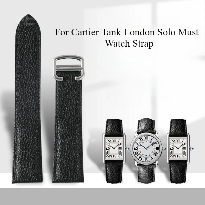 For Cartier Lychee Texture Men Women Cowhide Watchband Tank London Solo ...