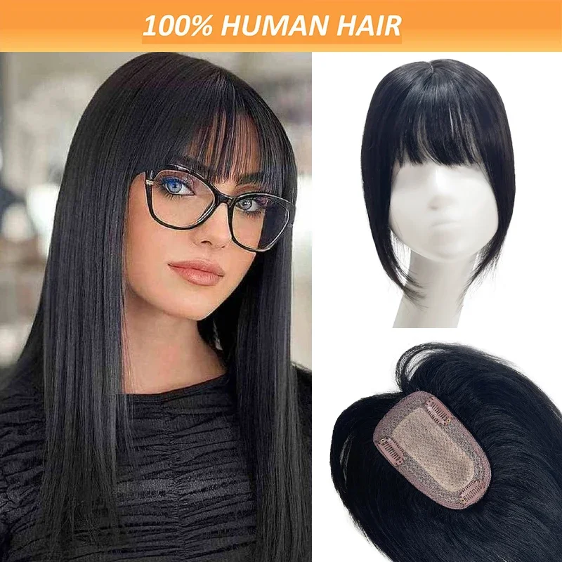 25cm 9X14cm Hairnet Straight Human Hair Invisible 3D Toupee Clip in One ...