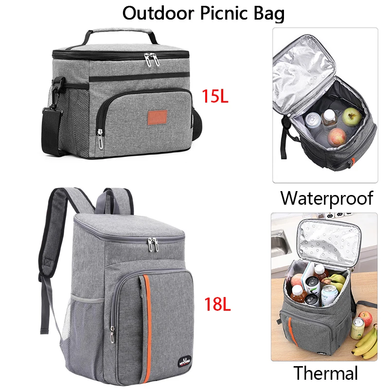 18L 15L Thermal Backpack Waterproof Thicken Cooler Bag Leakproof Lunch ...