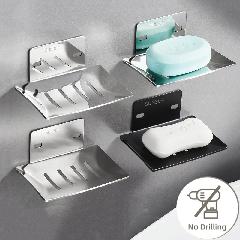 304-Stainless-Steel-Soap-No-Drilling-Soap-Sponge-Tray-Bathroom-Rack ...
