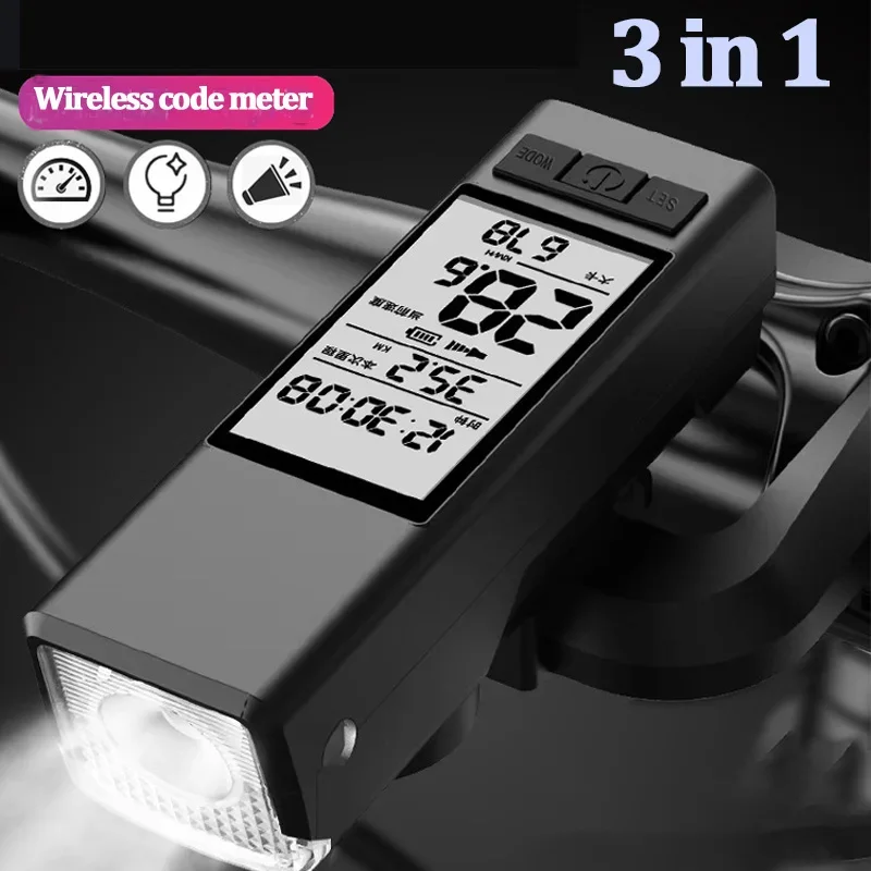 3 in 1 Bicycle Light Lamp with Bike Computer Type-C Cycling Speedometer ...