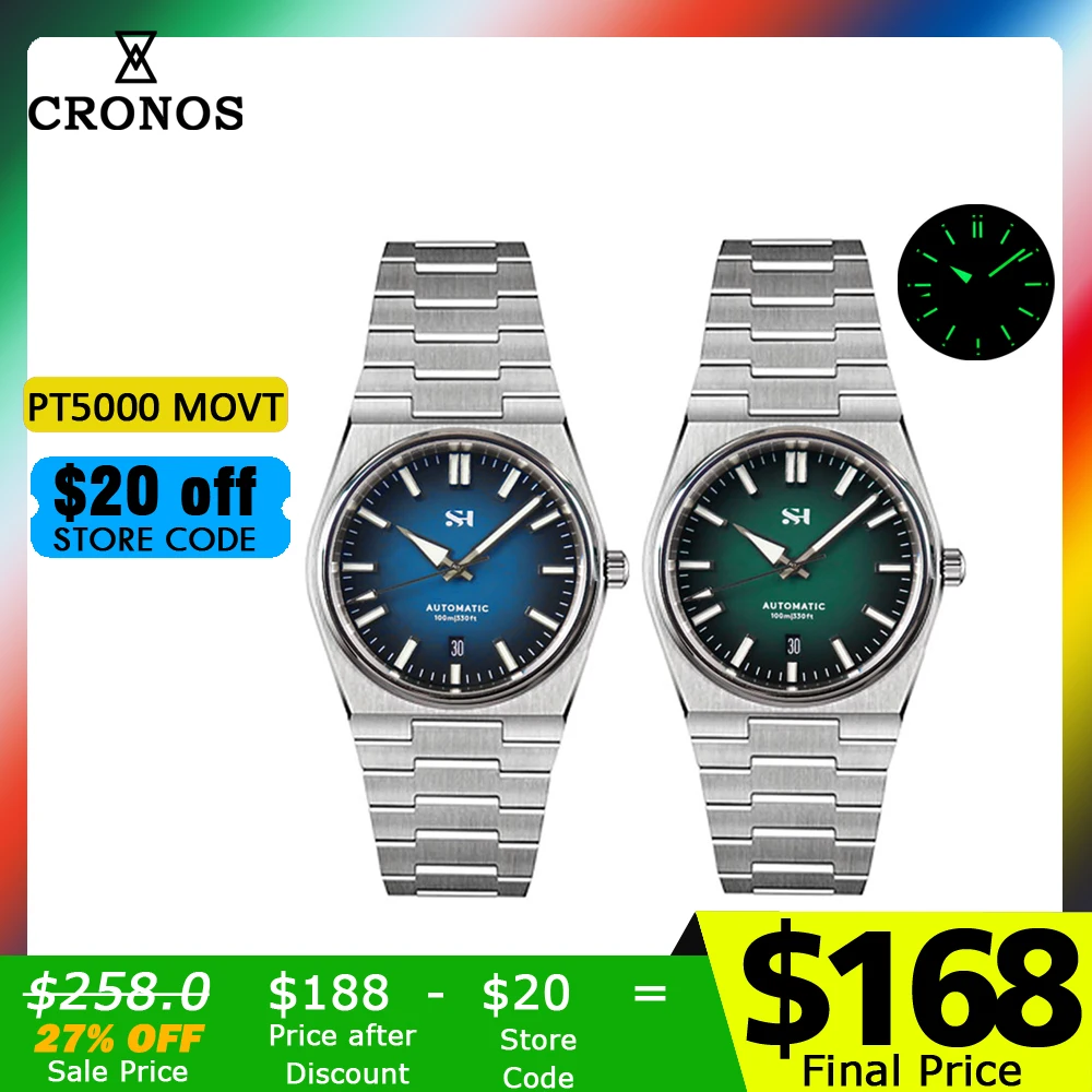 Cronos-SH-Stainless-Steel-Diver-Men-Watch-Automatic-PT5000-Bracelet ...