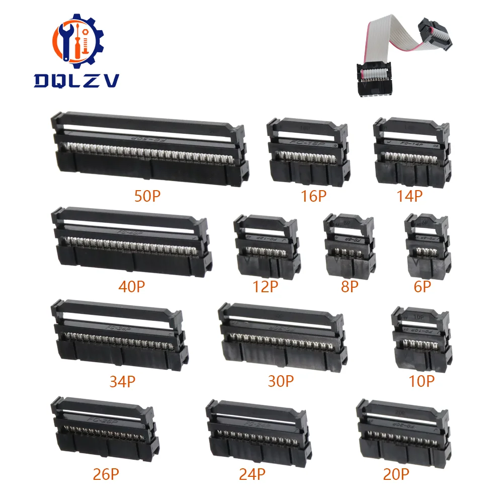 5PCS FC 6P/8/10/12/14/16/18/20/24/26/30/34/40/50 Pin 2.54mm Pitch Female IDC Socket Connector ...