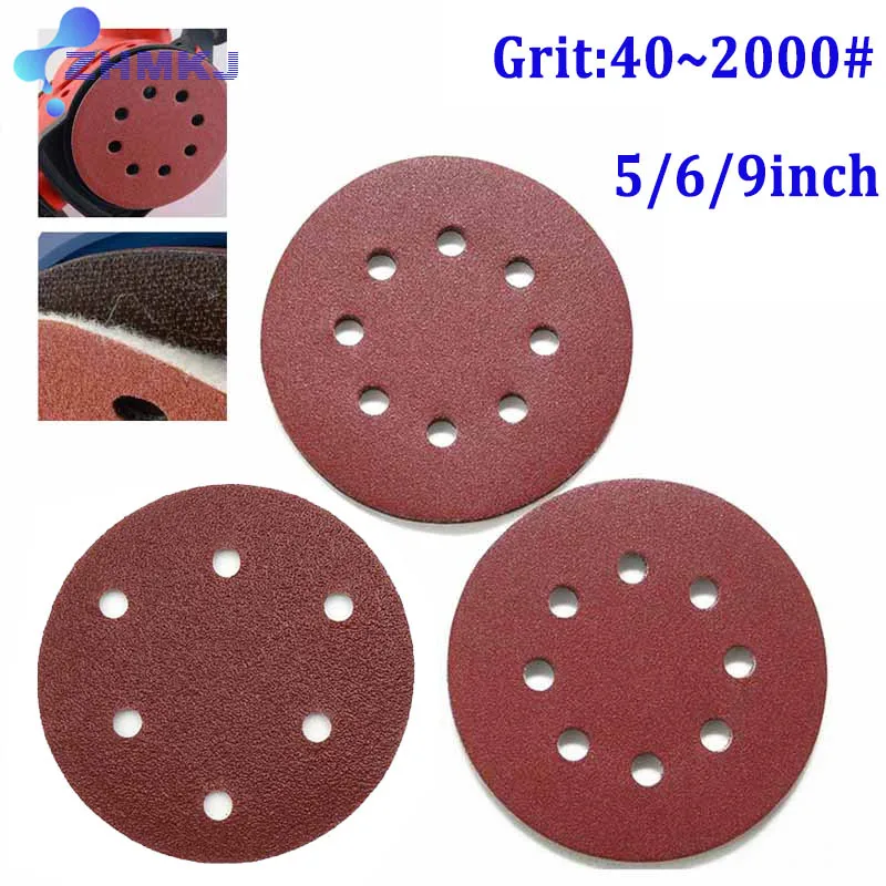 Round-Sandpaper-Eight-Hole-Disk-Sand-Sheets-Grit-40-2000-Hook-and-Loop ...