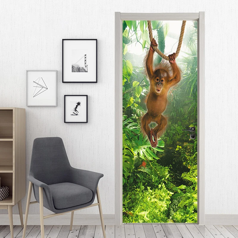 Autocollant de porte en bois rétro,vinyle PVC,affiche,papier peint ...