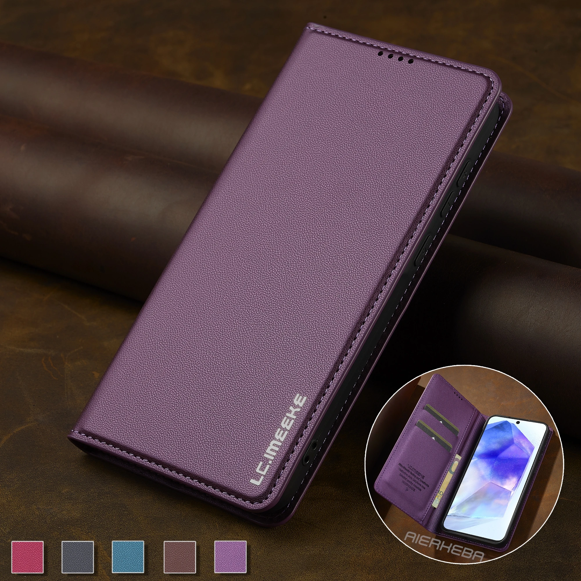 Premium Flip Leather Business Phone Cover for Samsung A35 (Blue)