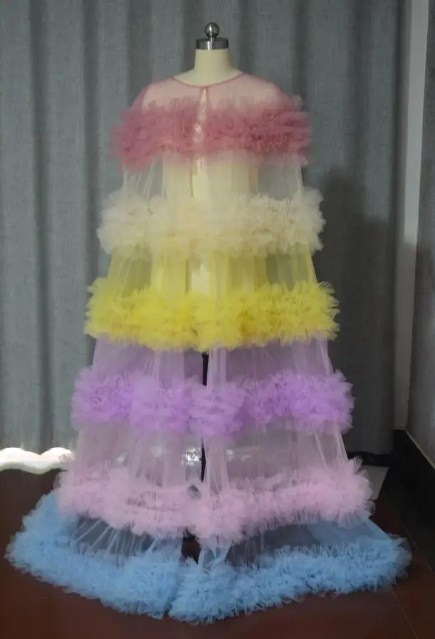 Dramatic-Soft-Tulle-Rainbow-Cape-Tulle-Ruffled-Cloak-Burlesque-Boa ...