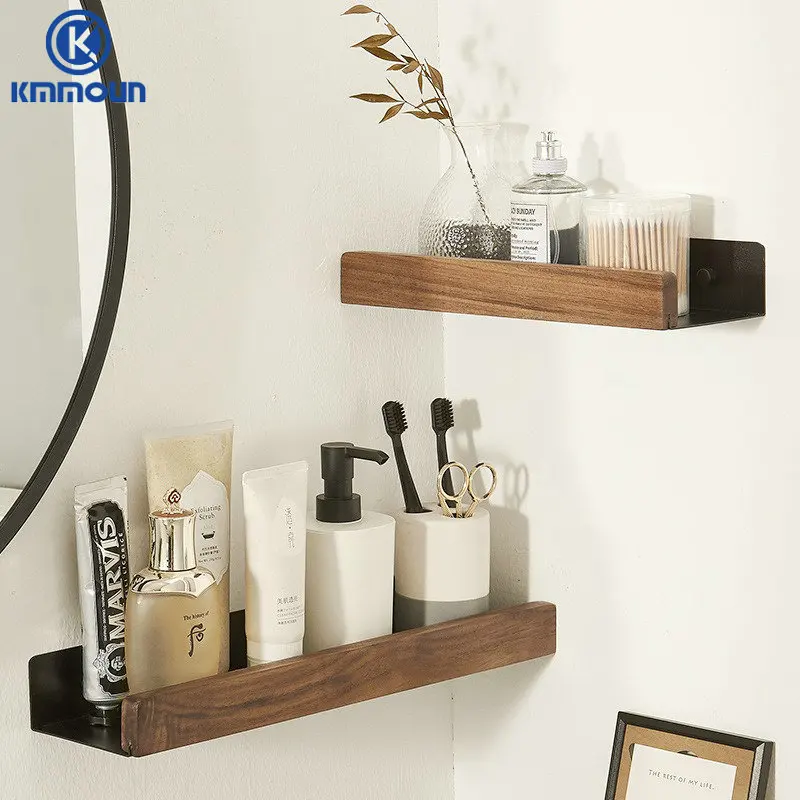 Black-Wood-Bathroom-Shelf-Shampoo-Holder-Kitchen-Storage-Rack-Bathroom ...