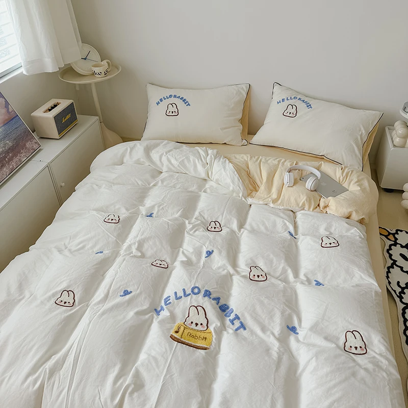 Cute Bread Rabbit Embroidery Bedding Set Lovely Cartoon Single Double ...