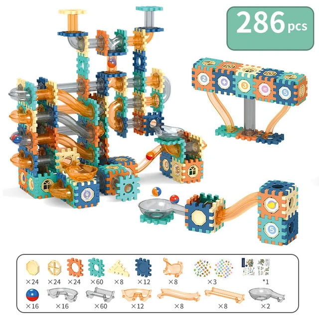 Marble Run Race Track Building Blocks - 286 Pieces - STEM Building Toy ...
