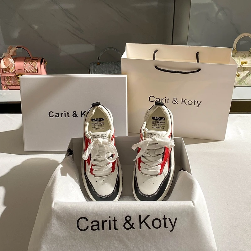 Carit Koty 정품 틈새 플랫폼 패치 워크 스니커즈, 여성을 위한 새로운 다목적 블레이저 흰색 신발, 2023 ...