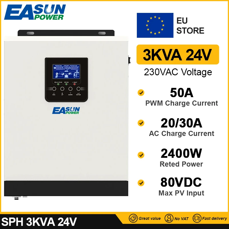 Easun Power Solar Inverter 3kva 24v 220v Hybrid Inverter Pure Sine Wave ...