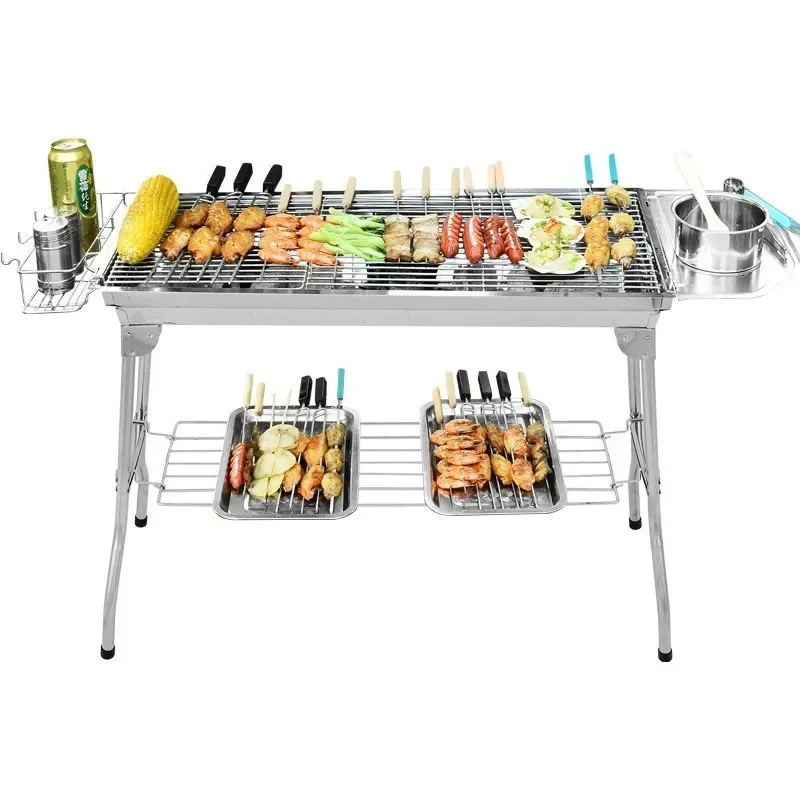Outdoor-Stainless-Steel-BBQ-Grill-Wood-Charcoal-Portable-Folding ...