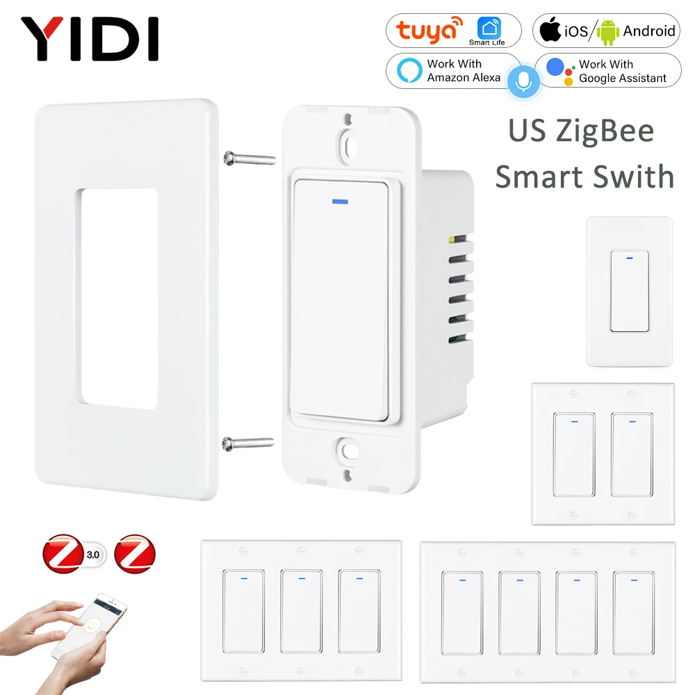 US AU ZigBee 3.0 Tuya Smart Life Wireless Push Button Switch Wall Voice ...