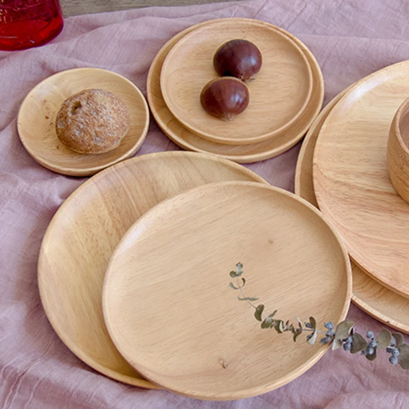 Round-Beech-Wooden-Tray-Japanese-Style-Food-Storage-Plate-Photography ...