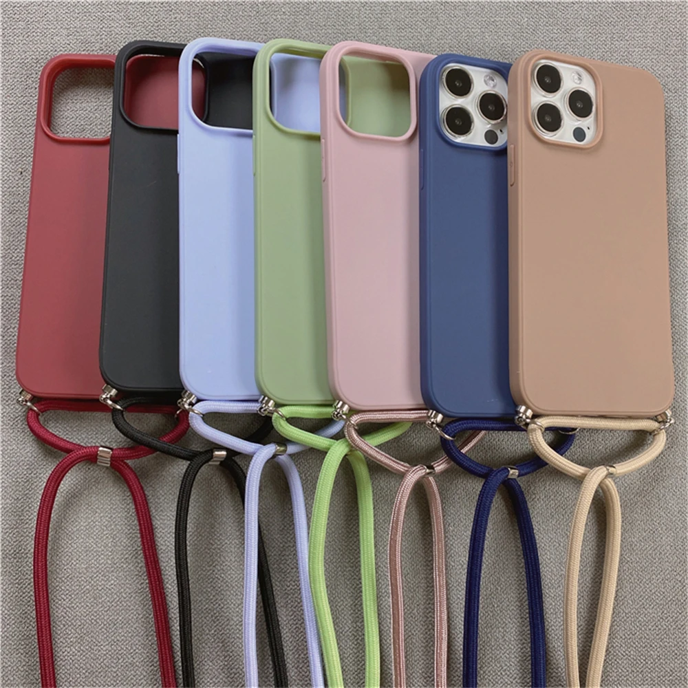 Soft-TPU-Solid-Color-Lanyard-Strap-Phone-Case-For-iPhone-11-12-13-14 ...