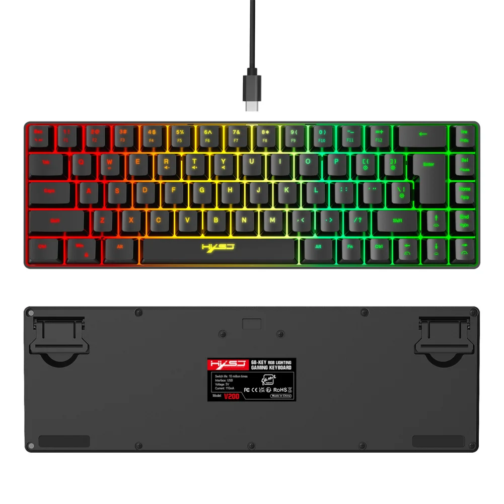 V200-Portable-Gaming-Keyboard-RGB-Colorful-Backlit-Keyboard-68-Keys ...