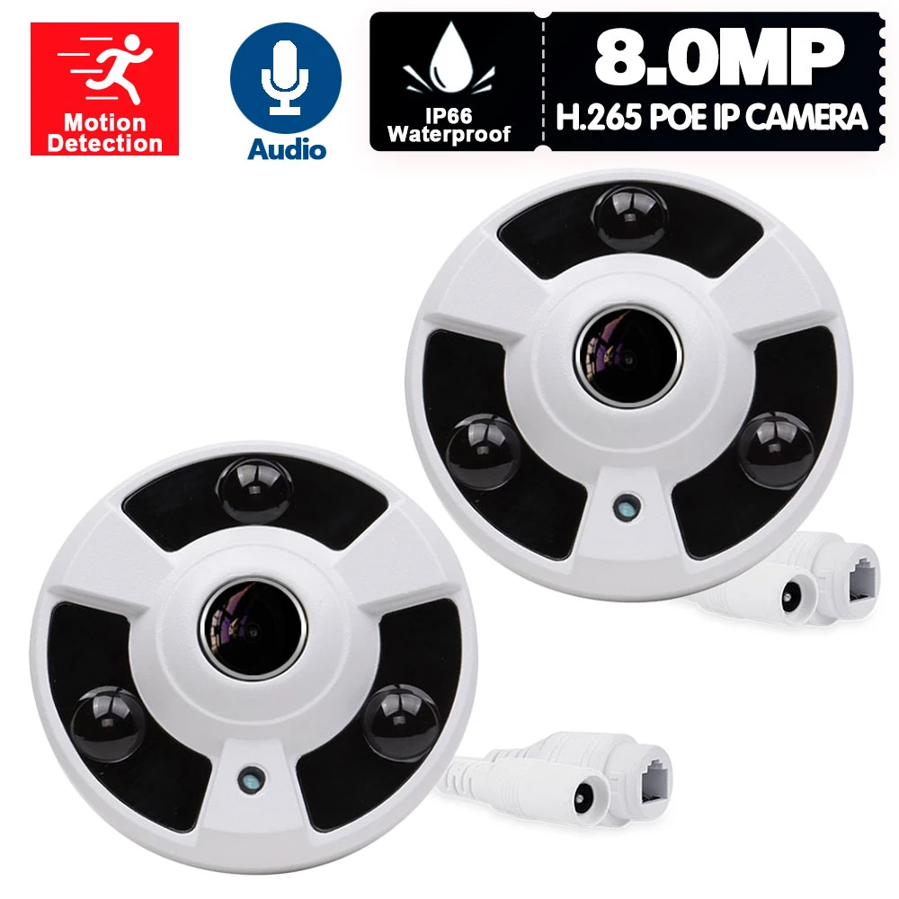 8MP 4K Ultra HD Fisheye IP Camera 180 Degree Wide Angle Panoramic Security Camera POE Audio ...